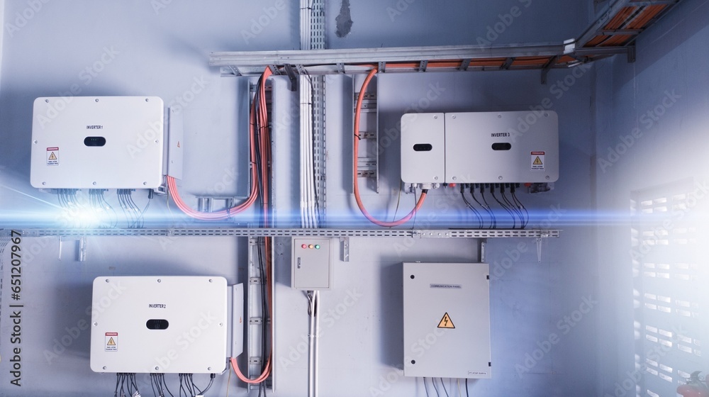 Instalation control of inverters solar panel on the wall. Technology of ...