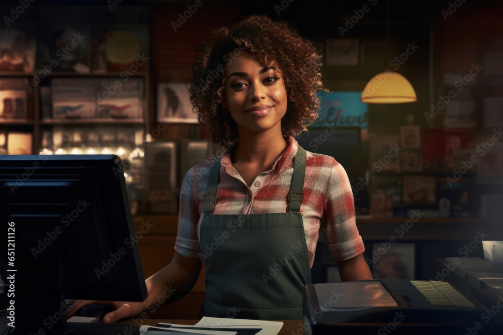 Black Woman Cashier Professional Work Role Workplace Background ...