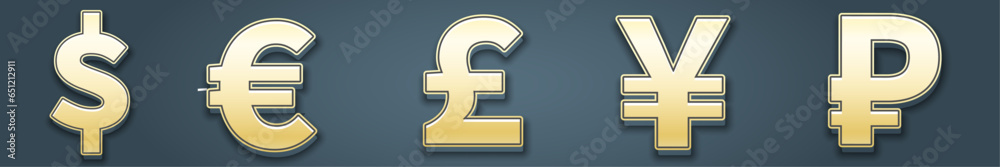 Currency icons. Collection of currency symbols - dollar, euro, pound ...
