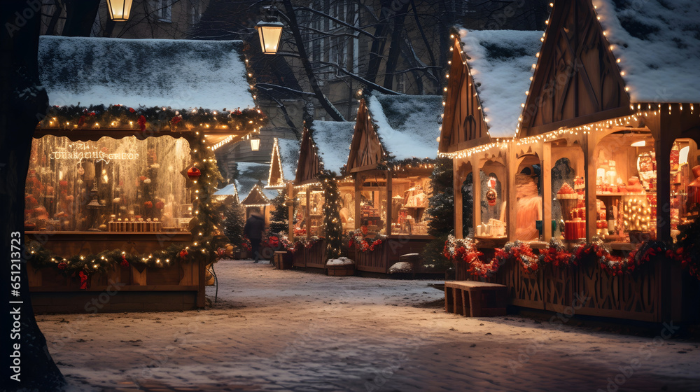 Beautiful christmas market in a snowy small town, generated with ai ...