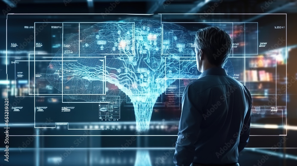 Big data technology and data science. Data scientist querying, analysing and visualizing complex ...