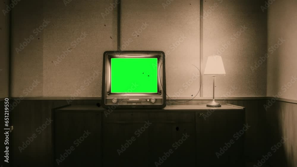 Vintage Television Green Screen Analog Signal TV Old House Film Effect ...