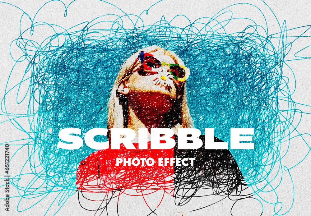 Pencil Scribble Photo Effect Mockup Stock Template | Adobe Stock
