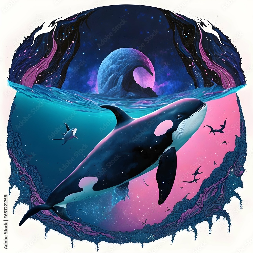 Osmosis between the cosmos and an orca whale Pink and blue Fantastic ...