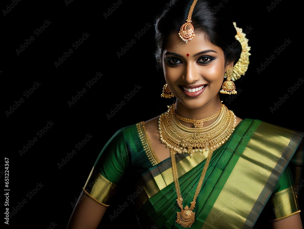 A Tamil Nadu bride, resplendent in a green silk saree and ornate ...