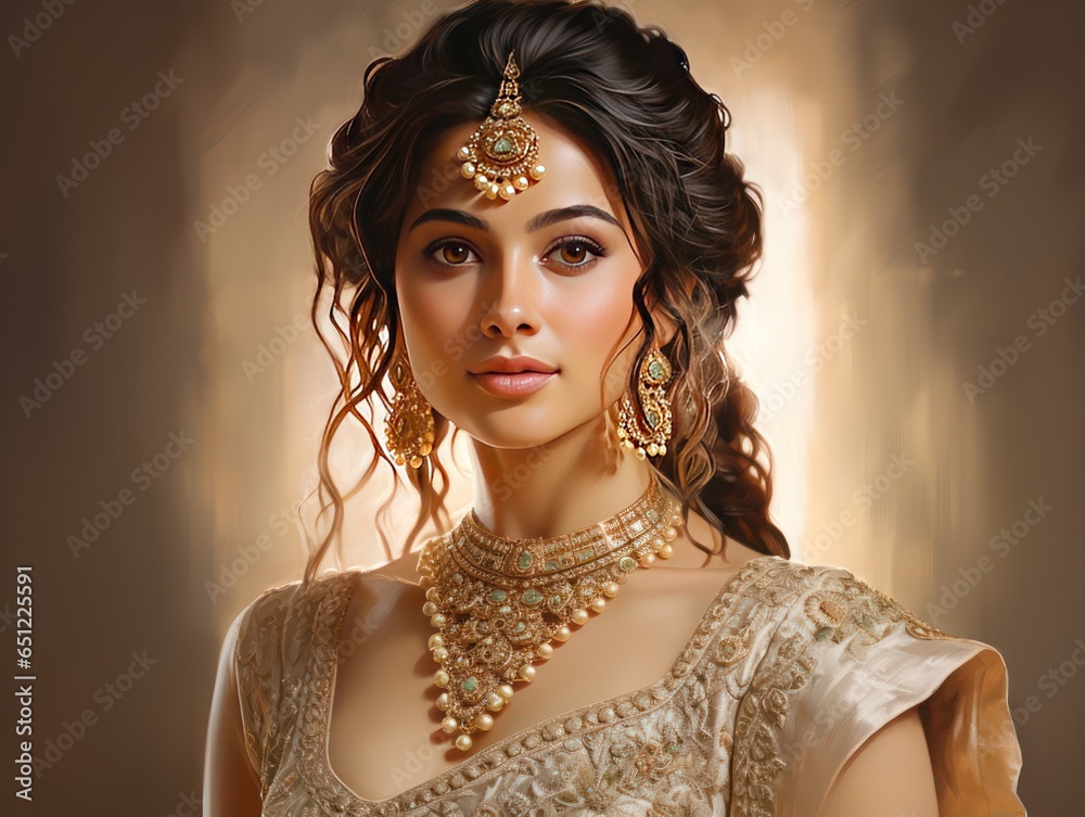 Resplendent Indian princess, garbed in royal finery, her gleaming smile ... Resplendent Indian princess, garbed in royal finery, her gleaming smile ...