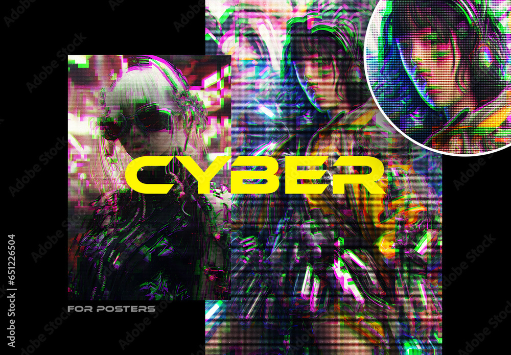 Psychosis Distortion Poster Photo Effect Mockup Stock Template | Adobe Stock