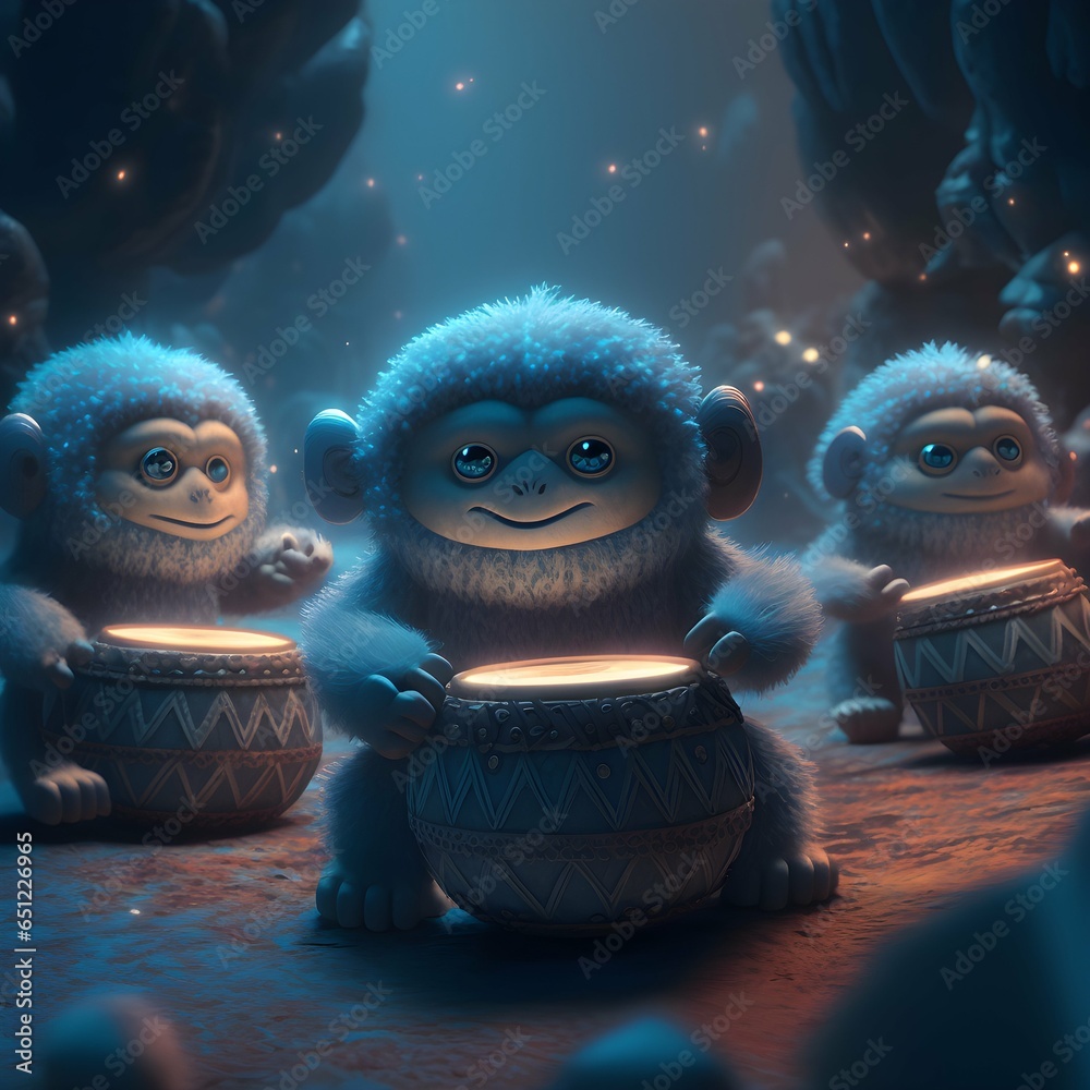 group of yetis playing bongos fairy lighting LSD psychedelic fractal ...