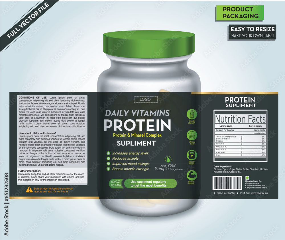 Protein Label, Supplement Label Design, Vitamin bottle packaging ...