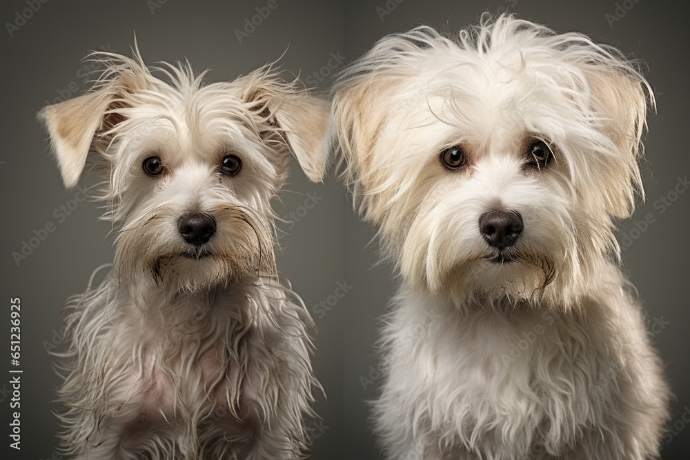dramatic before-and-after transformation of a dog's appearance after a ...
