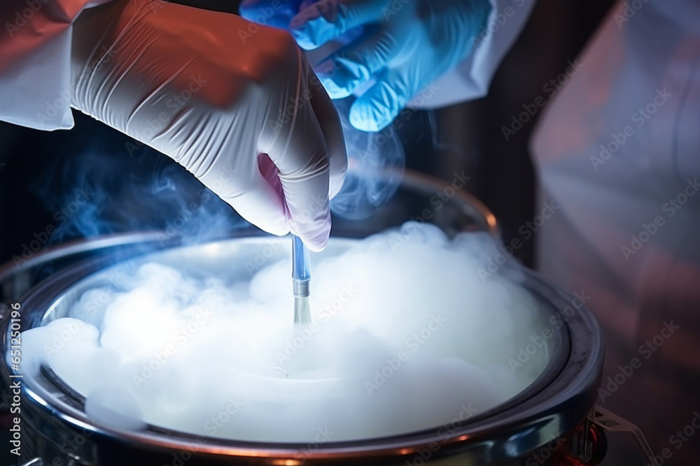 IVF treatment. Artificial insemination. Close-up hand working with ...