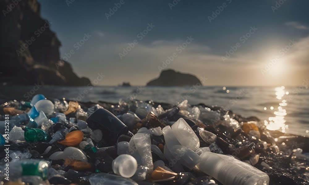 plastic and microplastic pollution in the ocean Stock Photo | Adobe Stock