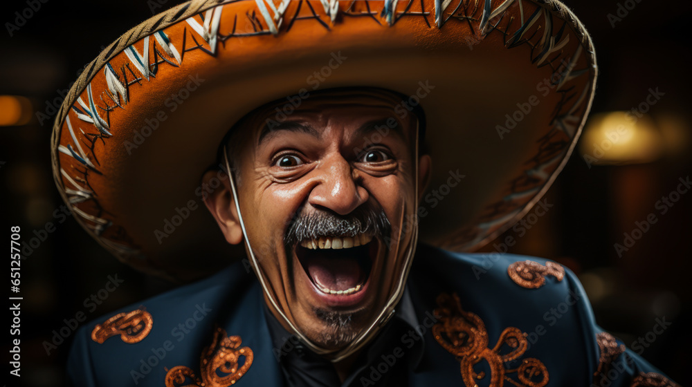 Exhilarating capture of an overjoyed mariachi, his smile radiating pure ...