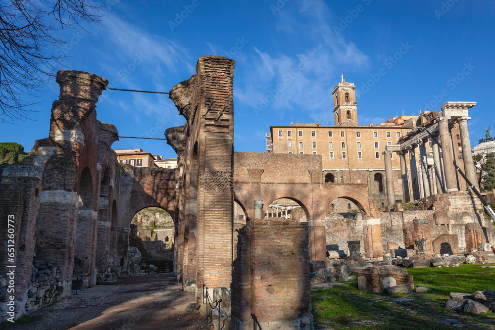 Ruins on the Roman Forum with tabularium in the background, Rome, Italy ...