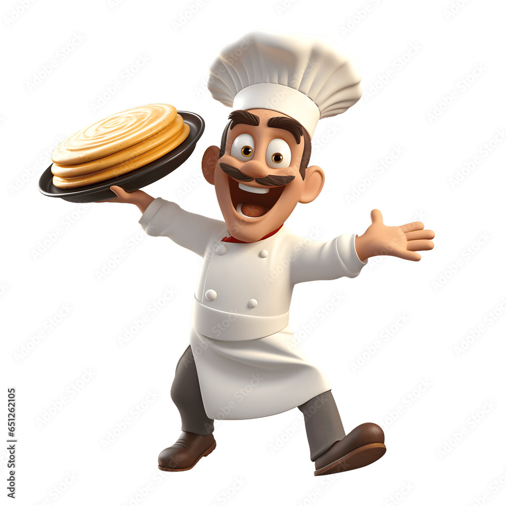 3D Cartoon Character of a Chef with a Cook Hat Holding Pancakes ...