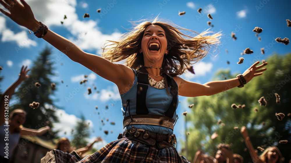 Exuberant Highland dancer, full of joy and elation, performing ...