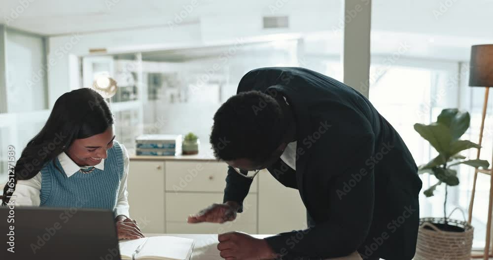 Business woman, man and success with teamwork office partnership, team ...