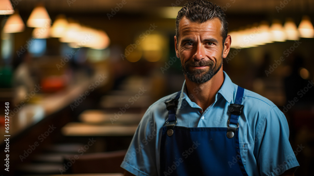 Poignant image showcasing a sorrowful janitor in a bowling alley ...