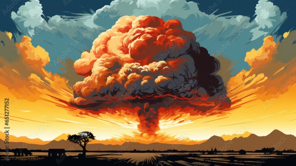 An illustration depicting a nuclear blast, atomic bomb, nuke, and the ...