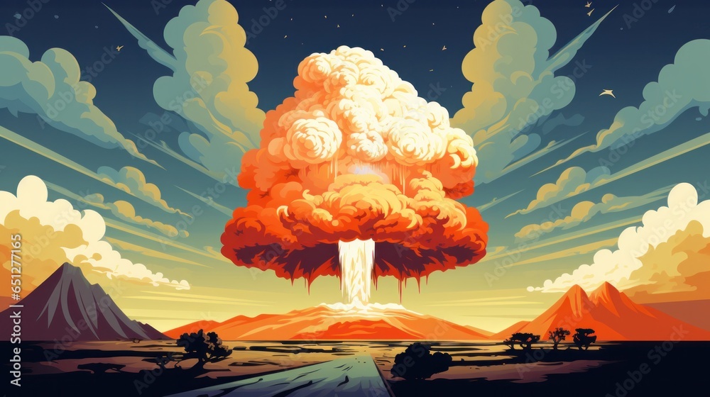 An illustration depicting a nuclear blast, atomic bomb, nuke, and the ...