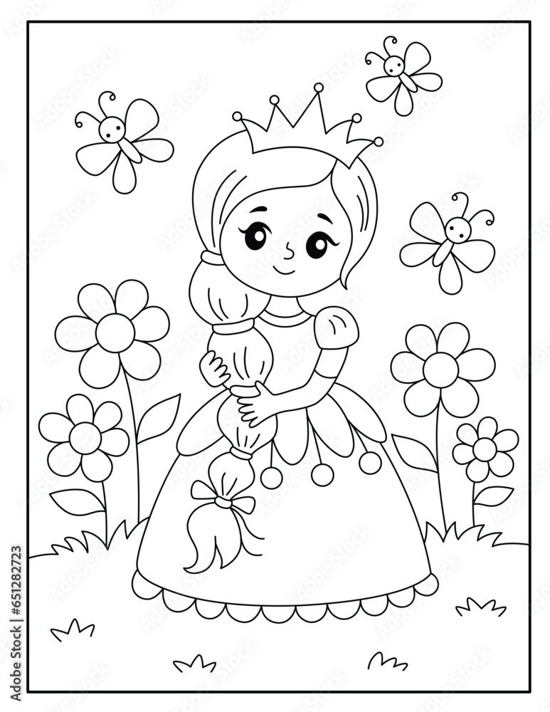 Princess coloring pages for kids Stock Vector | Adobe Stock
