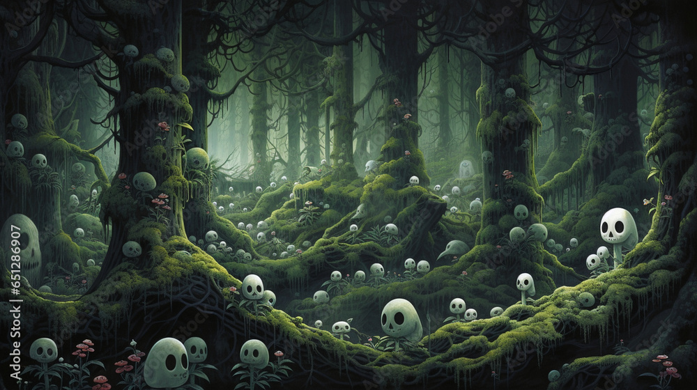 A mystical forest inhabited by nimble and mischievous forest spirits ...