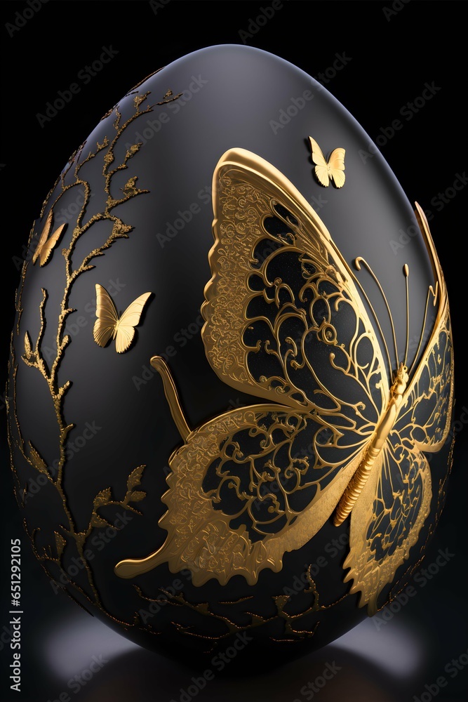 egg shaped from butterflies all of vantablack with gold cracks glowing ...