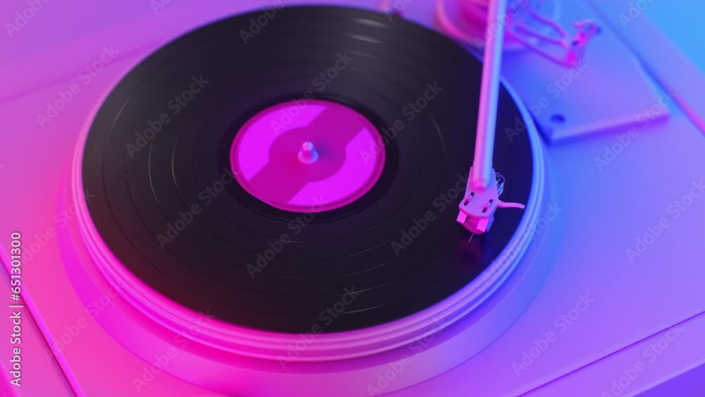 DJ Turntable Plate in Disco Neon Lights Deep Purple Blue Colors ...