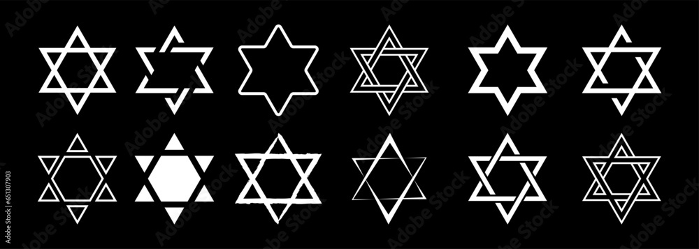 Star of David icon set. Judaism sign. Six pointed star. Vector isolated ...