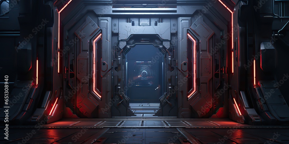 AI Generated. AI Generative. Futuristic space ship galaxy alien door ...