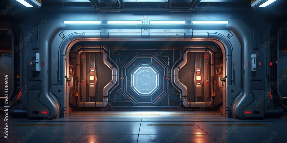 AI Generated. AI Generative. Futuristic space ship galaxy alien door ...