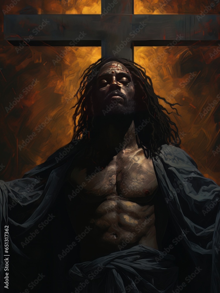 Crucifixion of African Jesus Christ on the cross AI Stock Illustration ...