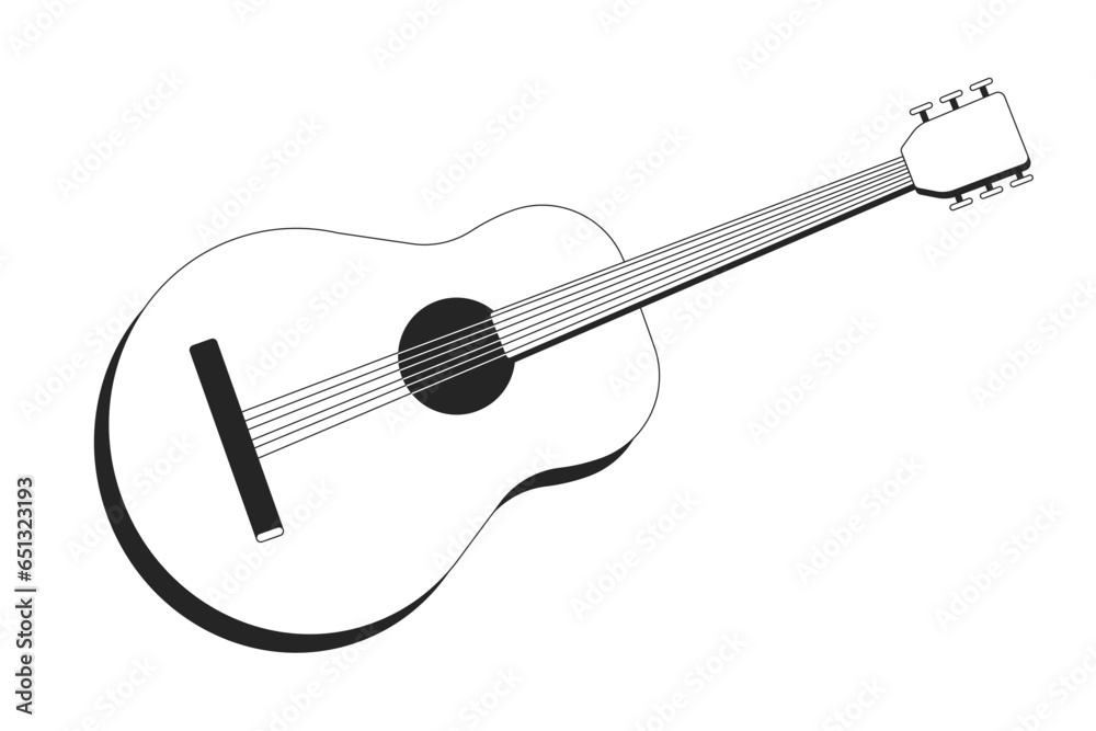 Acoustic guitar black and white 2D line cartoon object. Stringed ...
