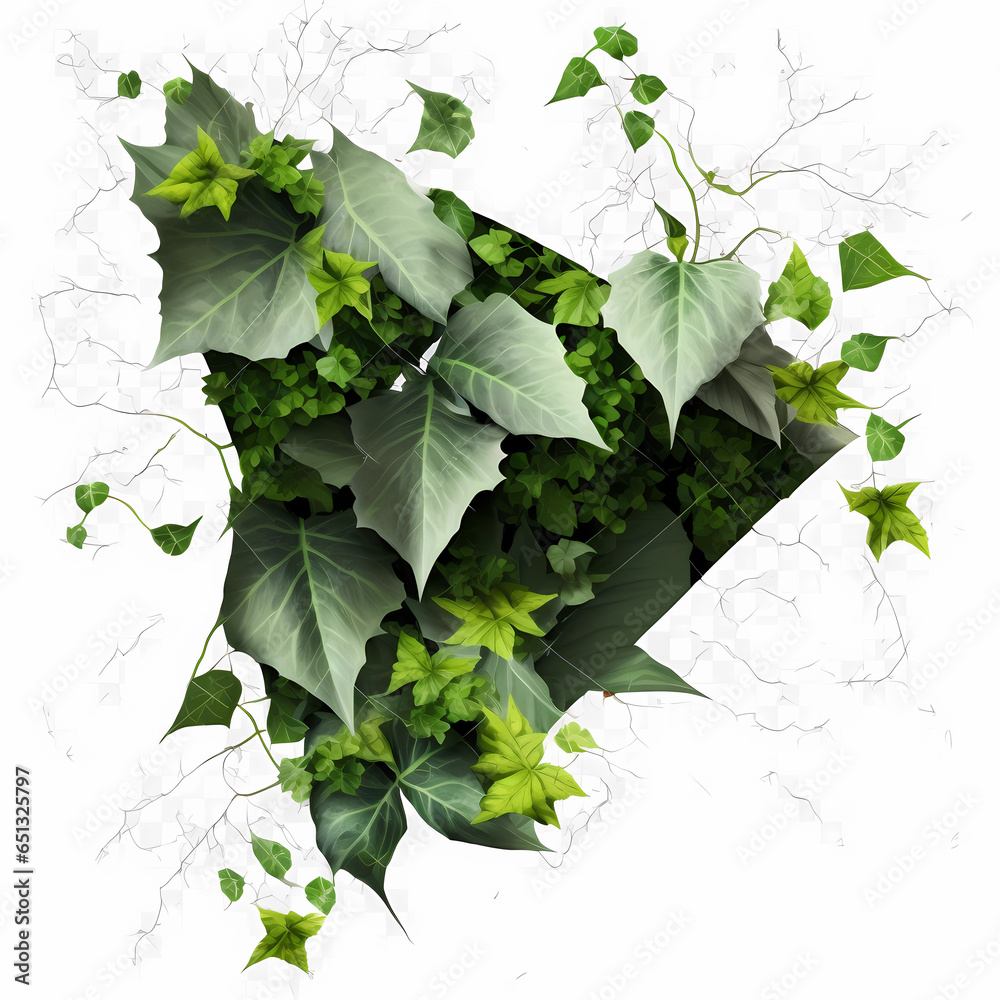 green ivy leaves popping out of a triangle, 3D, vector, white ...