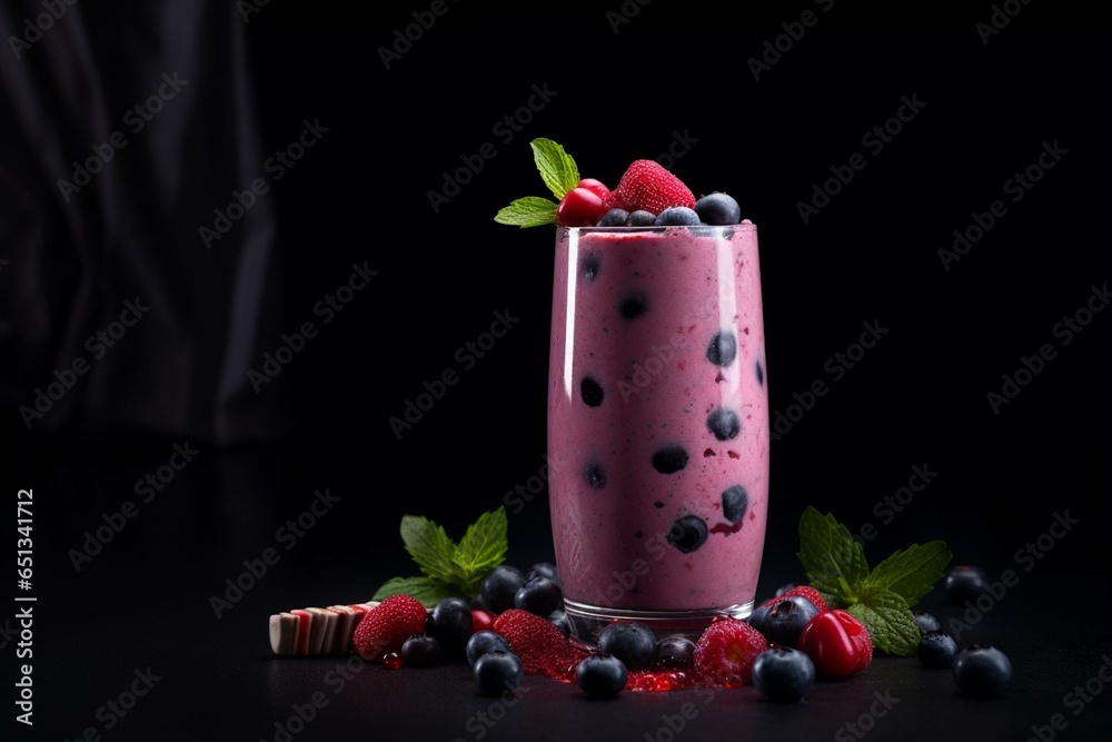 delectable chilled berry shake with dark background. Generative AI ...