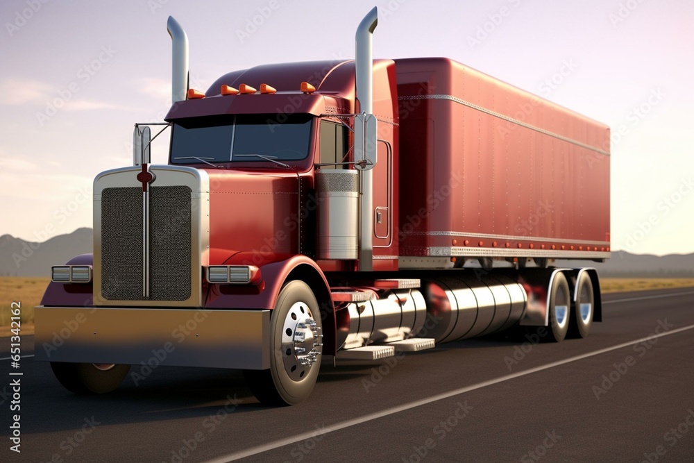 Big rig with a trailer suitable for adding designs. Rendered in 3D ...