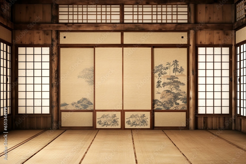 Frontal view of traditional Japanese shōji as blank background for ...