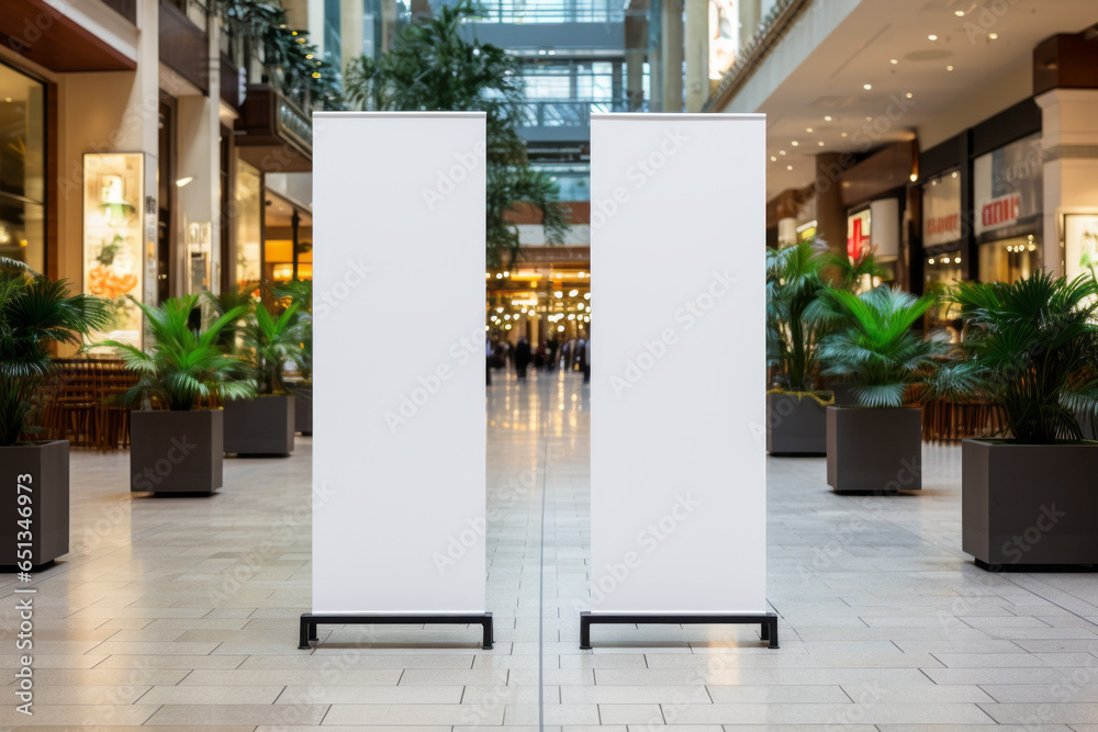 Promotion banner with isolated white color in shopping mall ...