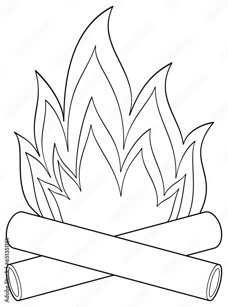 Campfire outline icon. Coloring book page for children. Bonfire ...