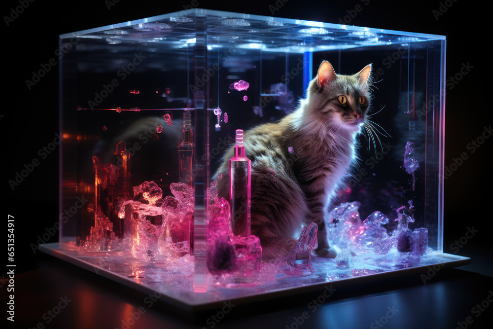 A depiction of Schrödinger's cat in a superposition of states ...