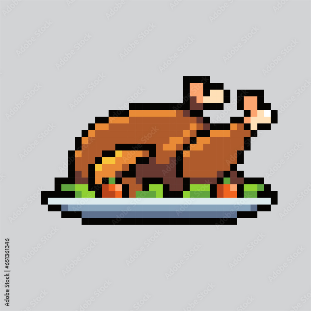 Pixel art illustration Roasted Turkey. Pixelated Turkey. Roasted Turkey food icon pixelated for ...