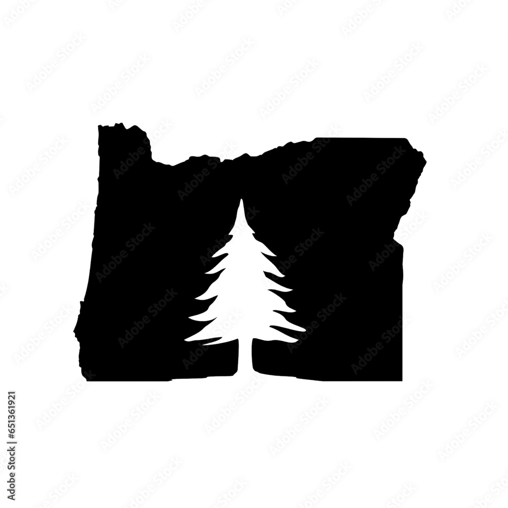 Oregon State - USA map Pine Tree Vector Template Silhouette Black Color ...