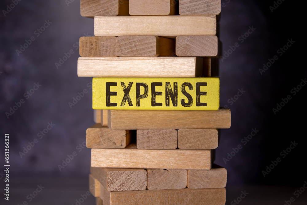 Tile alphabet letter with word expense in red color rack on wood ...