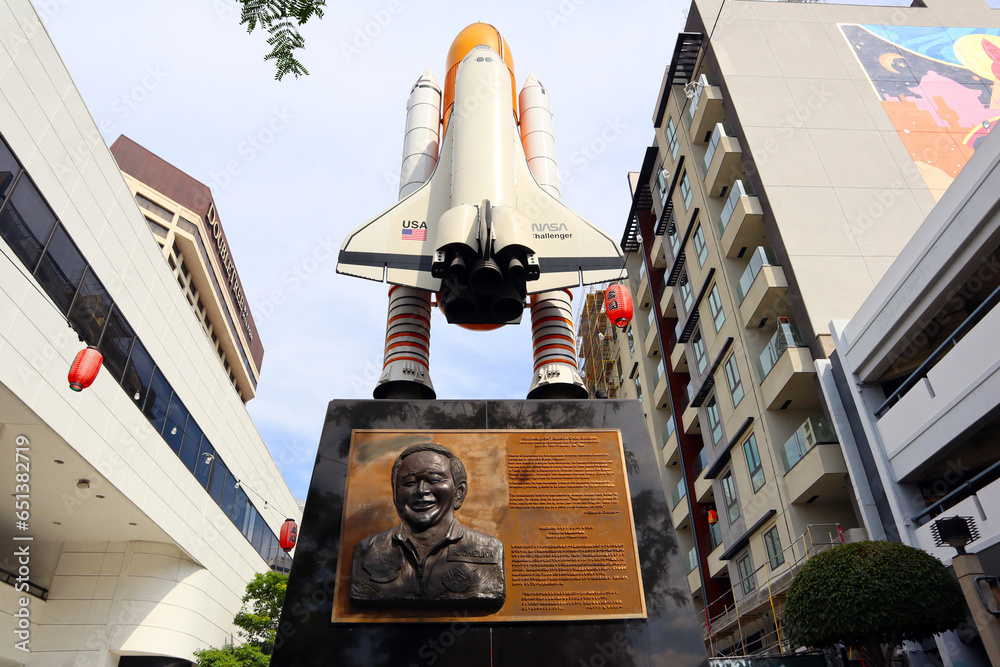 Los Angeles, California – September 22, 2023: Space Shuttle Challenger Monument and Astronaut ...