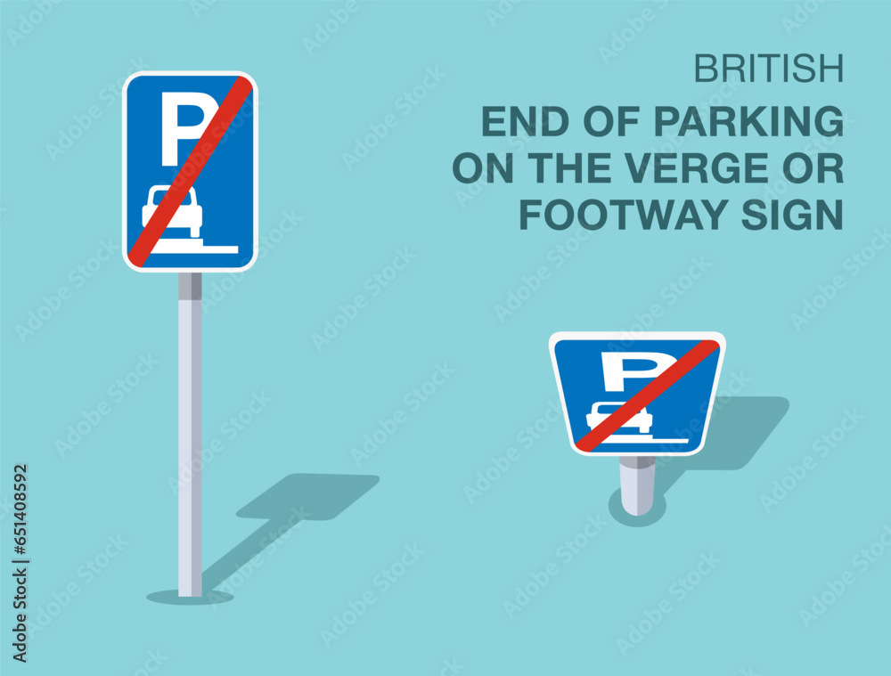 Traffic regulation rules. Isolated British end of parking on the verge ...