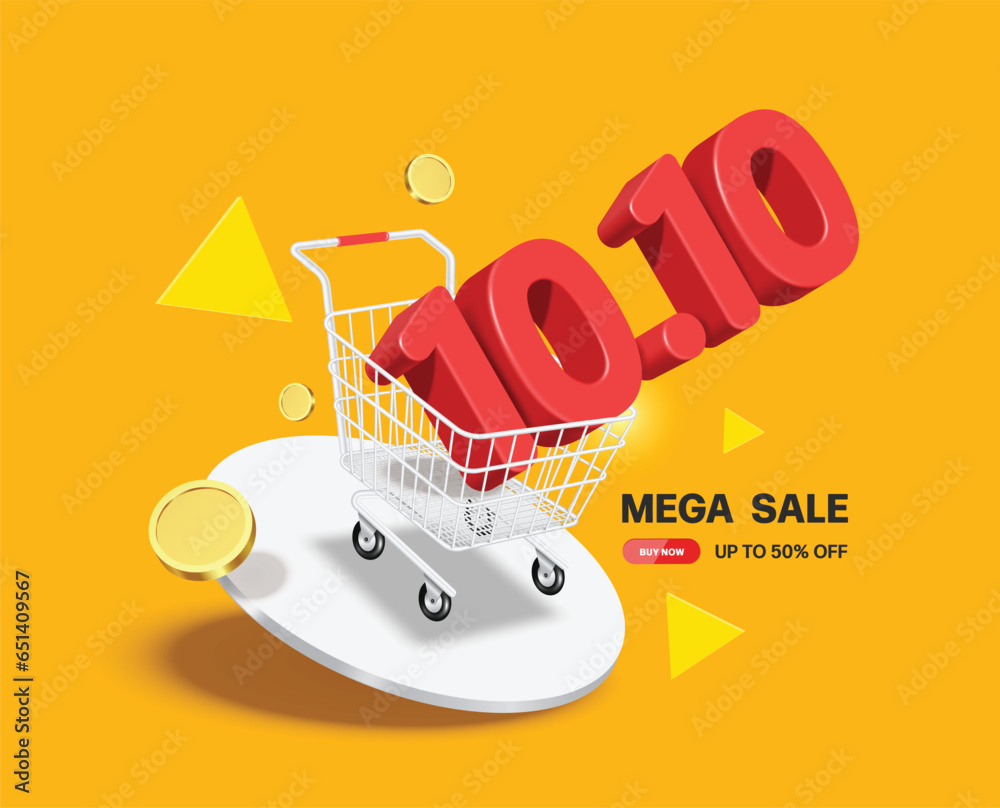 number 10.10 red 3d float down into shopping cart and all placed on ...