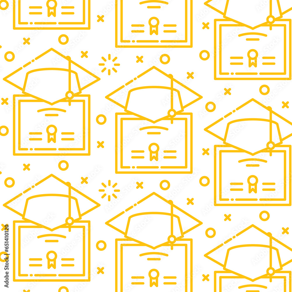 Digital png illustration of graduation caps with certificate repeated ...