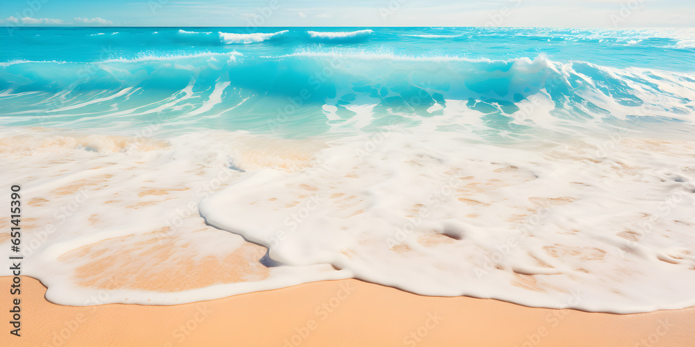 Beautiful tropical wave of summer sea surf. Soft turquoise blue ocean ...