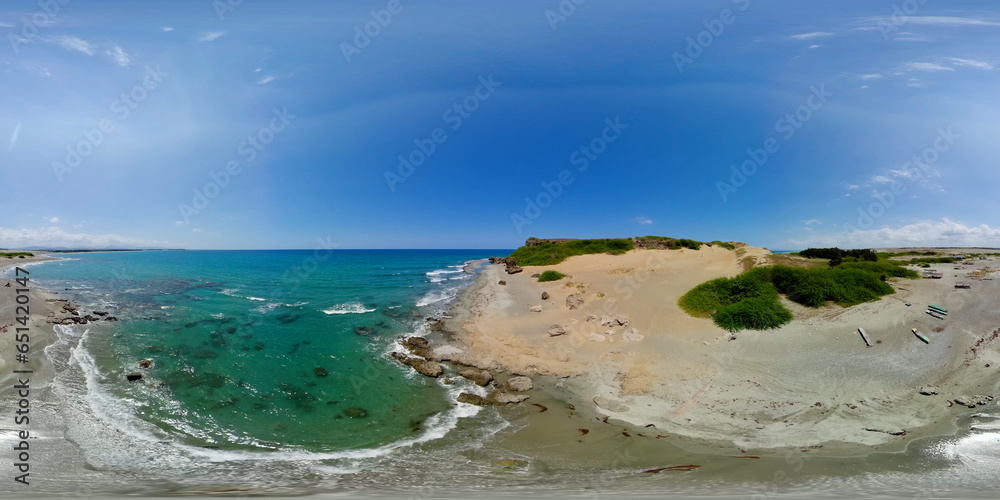 Beach with fishing boats and blue sea. Paoay Sand Dunes, Ilocos Norte ...