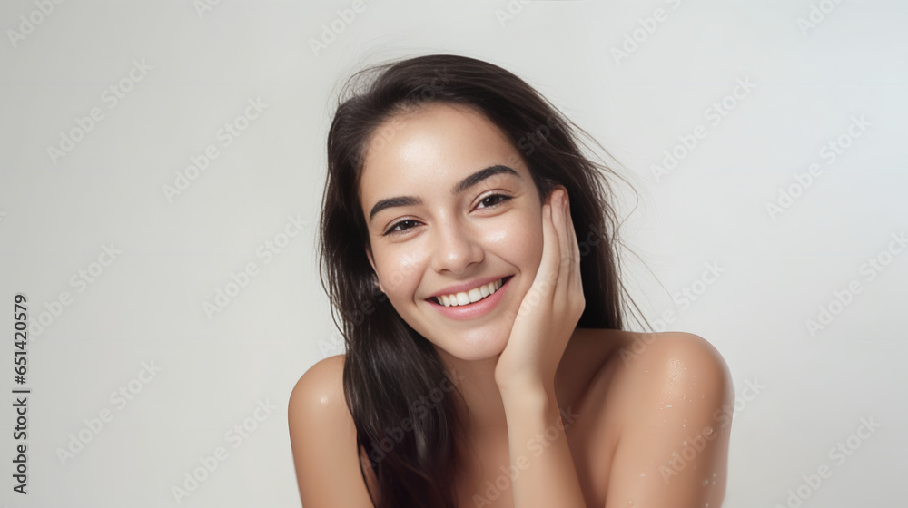 Young Girl Cleansing Her Face: Skincare Beauty with isolated background ...